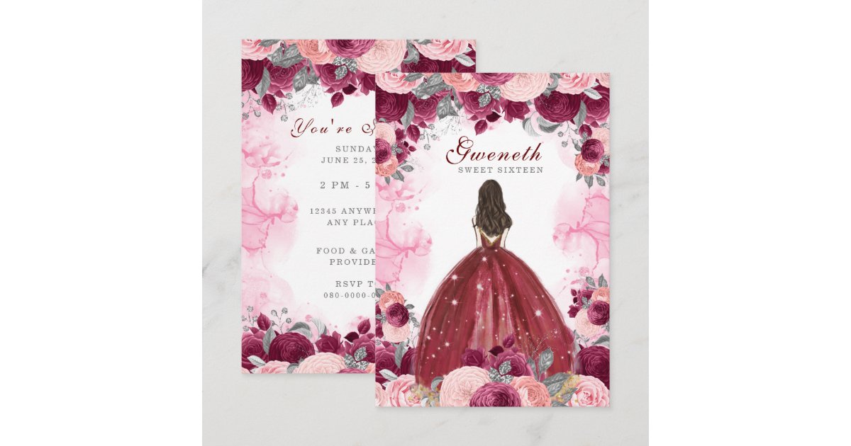 Sweet Sixteen Red Flowers Birthday Invitation | Zazzle
