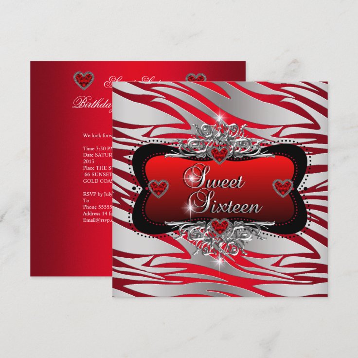 Sweet Sixteen Sweet 16 Birthday Party Red Invitation | Zazzle