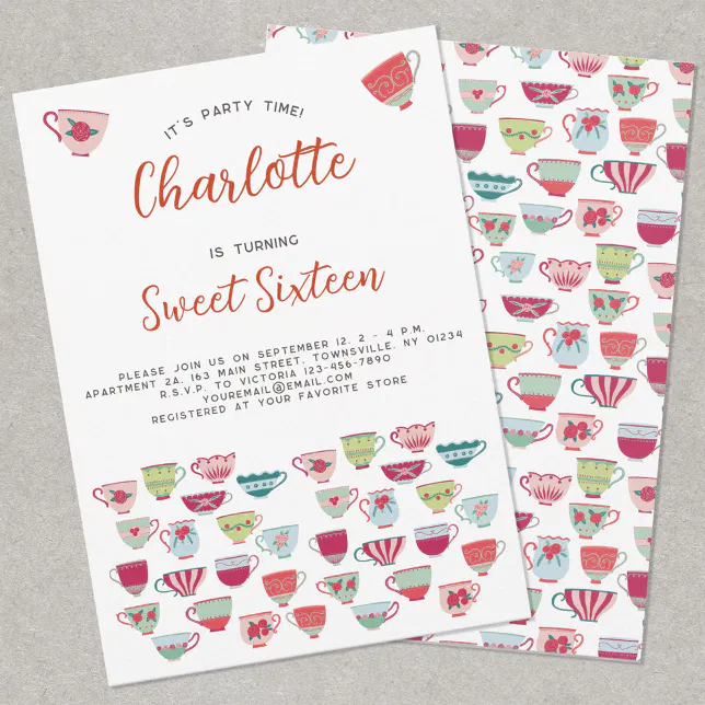 Sweet Sixteen Tea Party Birthday Invitation | Zazzle
