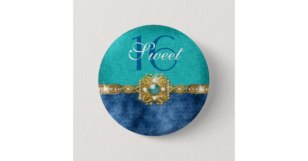 "sweet sixteen" teal blue 16 birthday button | Zazzle