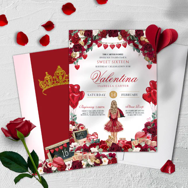 Sweet Sixteen Valentine 16th Birthday Party Invitation | Zazzle