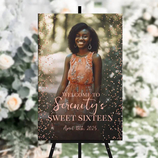 Sweet sixteen welcome sign with photo on canvas | Zazzle