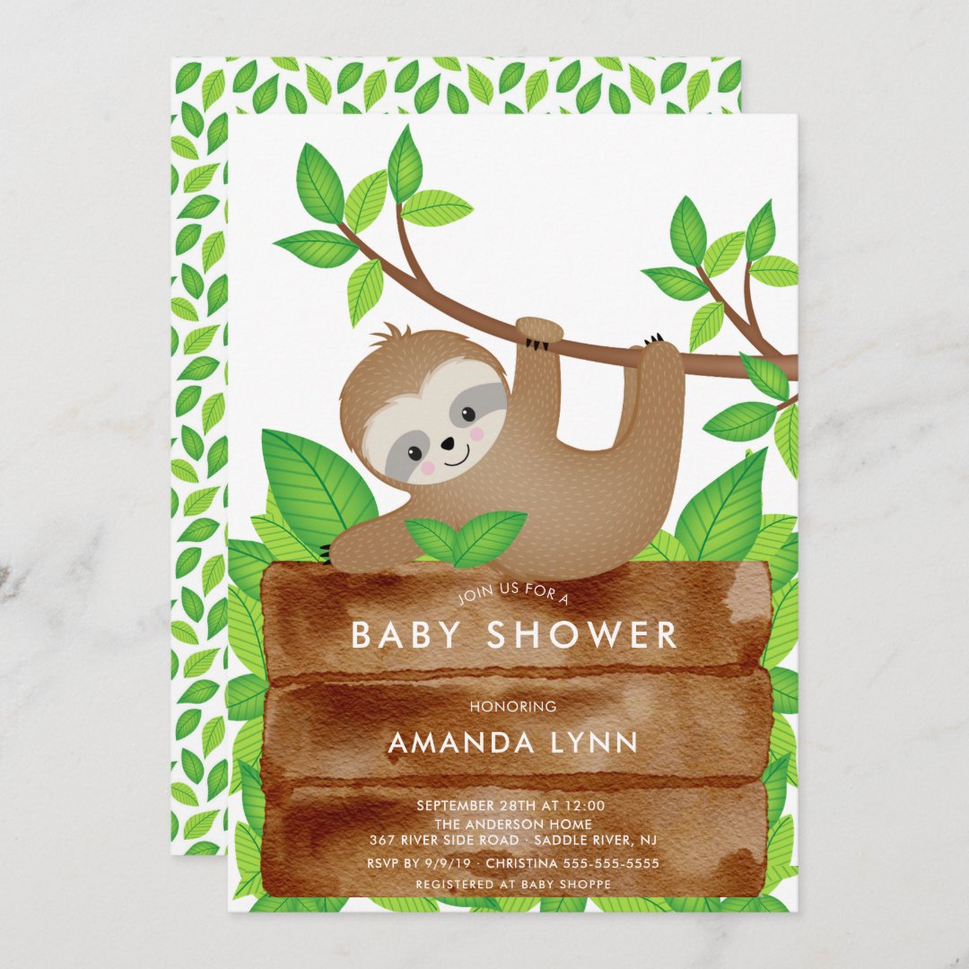 Sweet Sloth Baby Shower Invitation | Zazzle