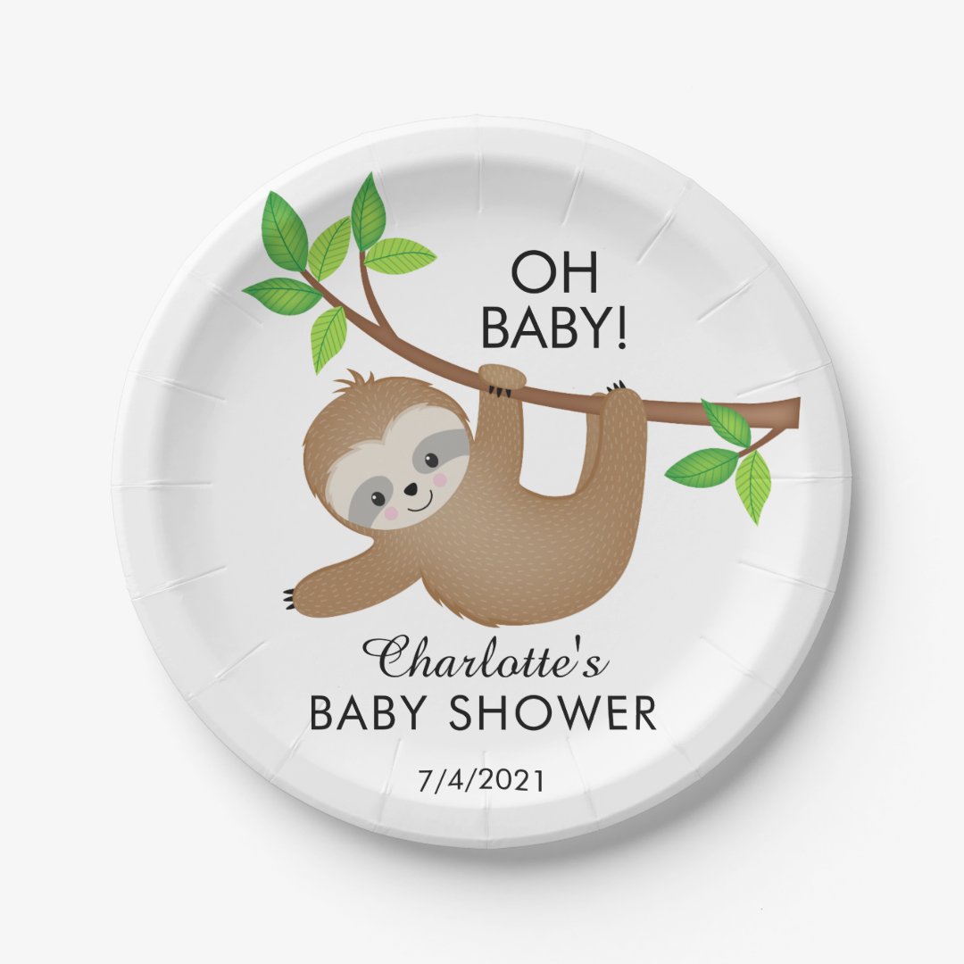 Sweet Sloth OH BABY Baby Shower 7" Plate | Zazzle