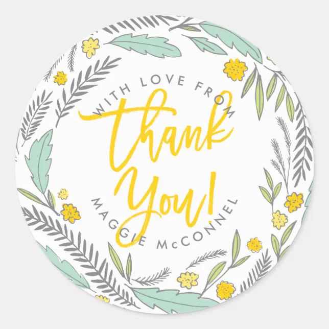 Sweet Sprigs Gender Neutral Baby Thank You Sticker | Zazzle