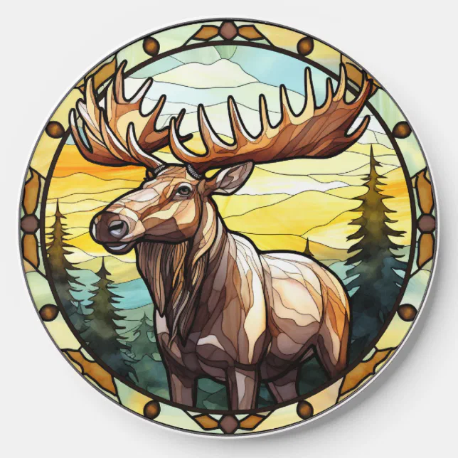 Sweet Stained Glass American Elk Moose Wireless Charger | Zazzle