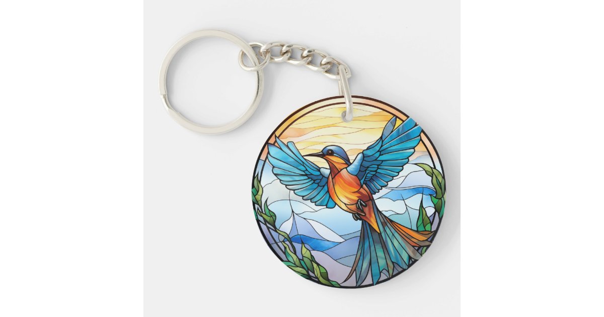 Sweet Stained Glass Bluebird Keychain | Zazzle