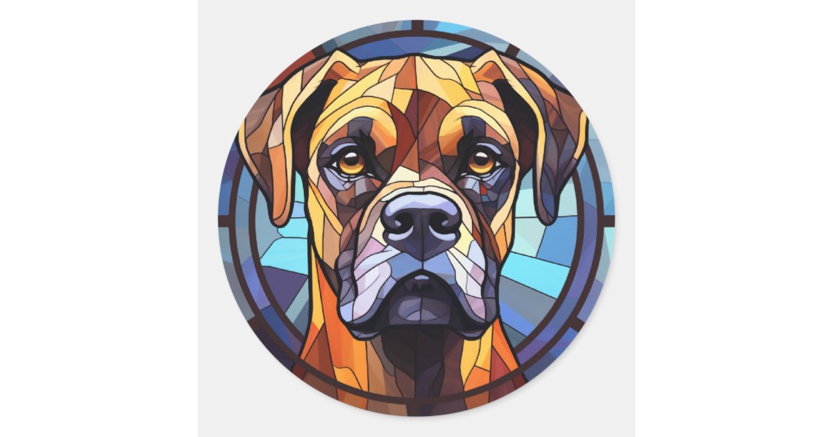 Sweet Stained Glass Boxer Dog Classic Round Sticker | Zazzle