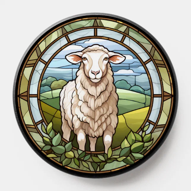 Sweet Stained Glass Farm Sheep Lamb PopSocket | Zazzle