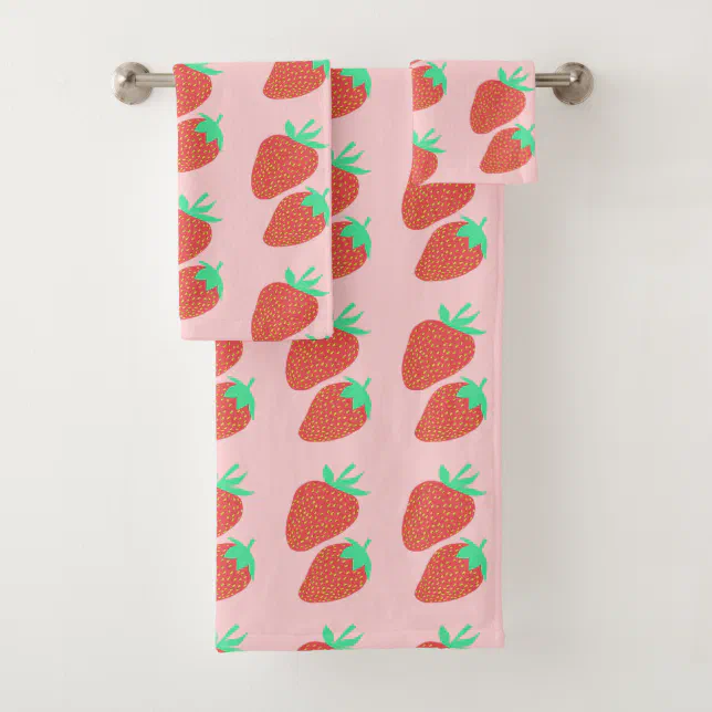 Sweet Strawberries Fruity Pink Bath Towel Set | Zazzle
