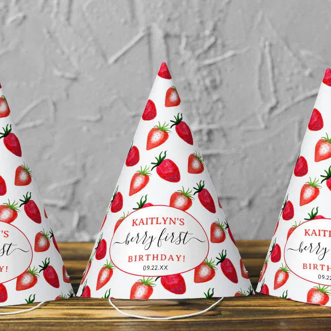 Sweet Strawberry Berry First 1st Birthday Party Hat | Zazzle