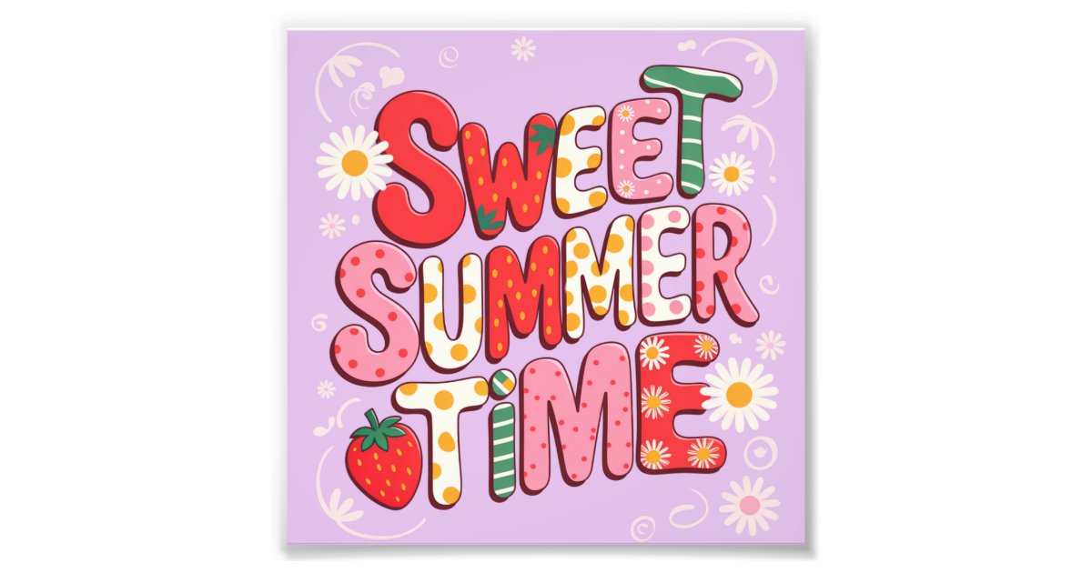 Sweet Summer Time Coquette Strawberry Retro Beach Photo Print | Zazzle