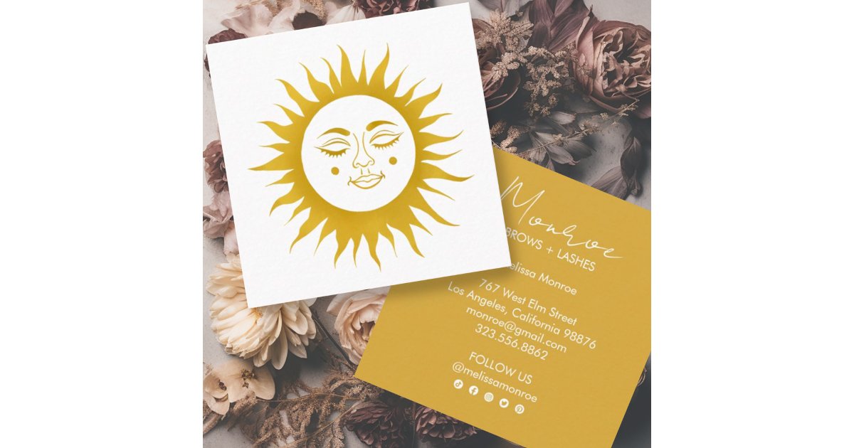Sweet Sunshine Boho Line Art Gold Social Media Square Business Card ...