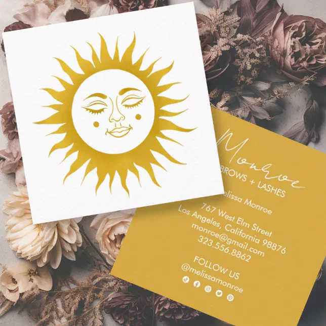 Sweet Sunshine Boho Line Art Gold Social Media Square Business Card ...
