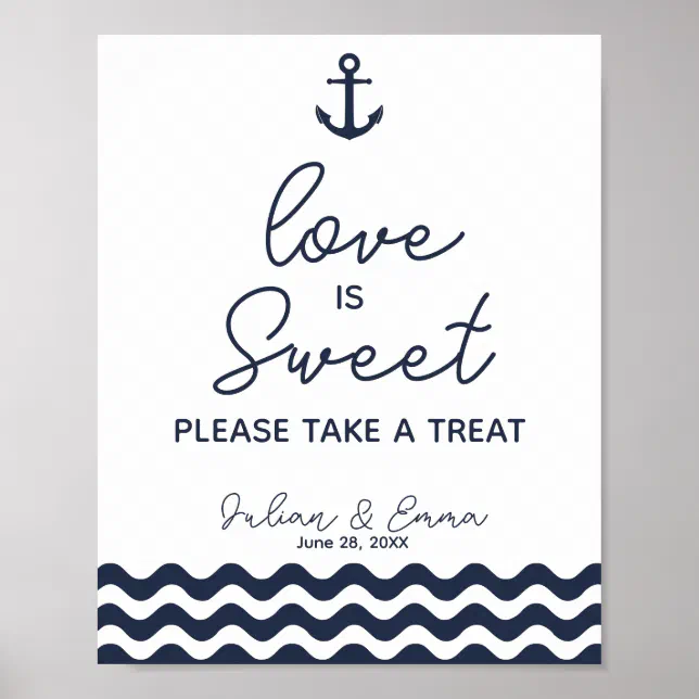 Sweet table nautical wedding sign navy blue | Zazzle