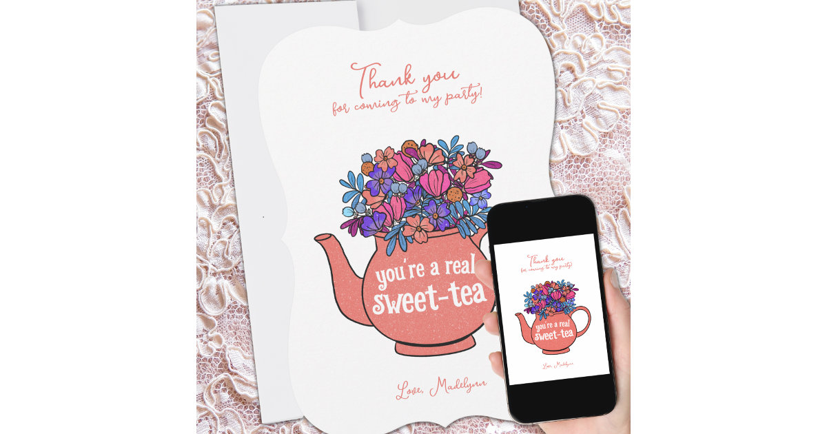 Sweet Tea Floral Teapot Thank You Card | Zazzle