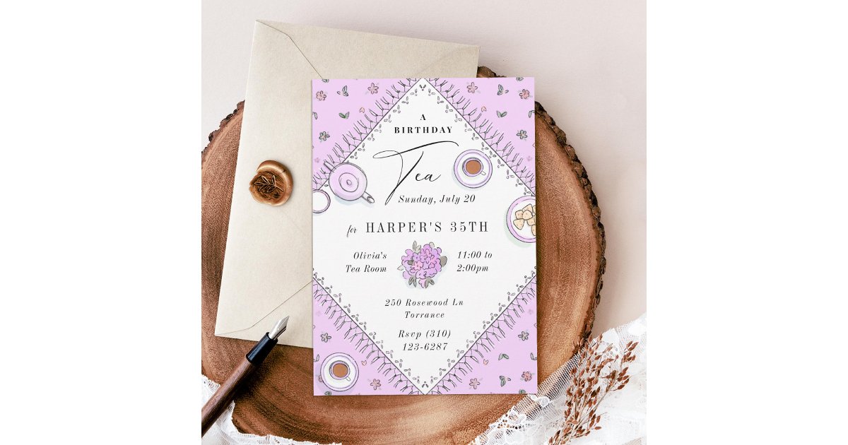 Sweet Tea Party Lavender Birthday Invitation | Zazzle