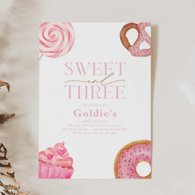 Sweet Three Birthday Party Invitations | Zazzle