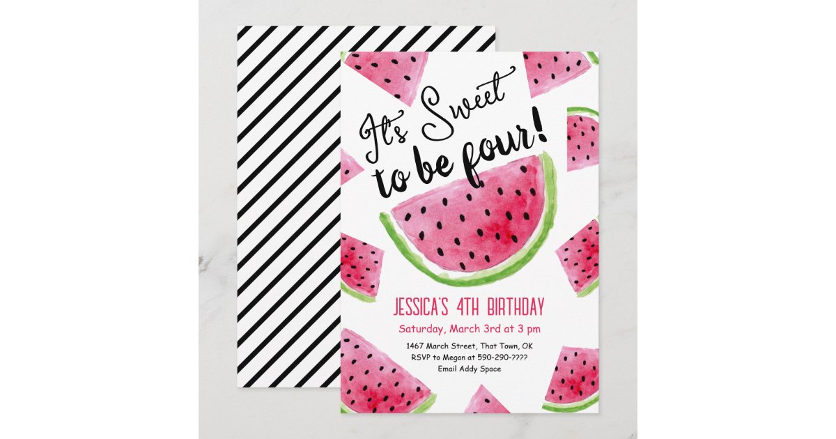 Sweet to Be Four Melon Birthday Party Invitation | Zazzle