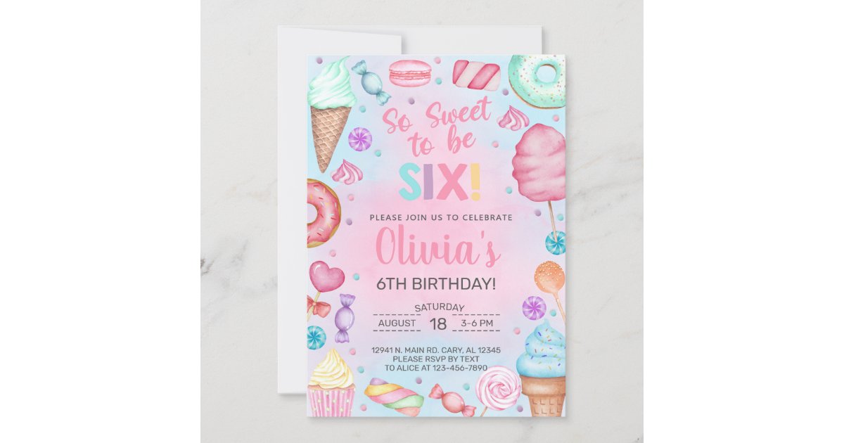 Sweet to be six candy girl 6th birthday invite. invitation | Zazzle