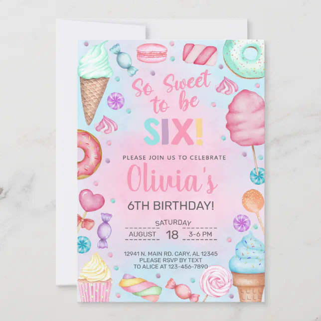 Sweet to be six candy girl 6th birthday invite. invitation | Zazzle