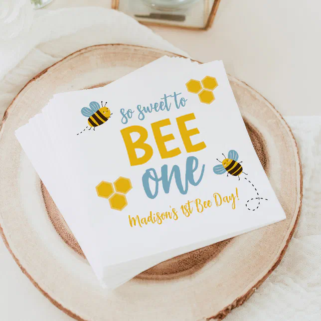 Sweet to Bee One 1st Bee Day Birthday Party Napkins | Zazzle