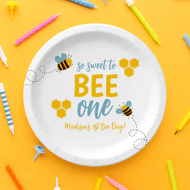 Sweet to Bee One 1st Bee Day Birthday Party Paper Plates | Zazzle