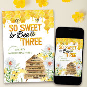 Sweet to Bee Three Hive and Honeycomb 3rd Birthday Invitation | Zazzle