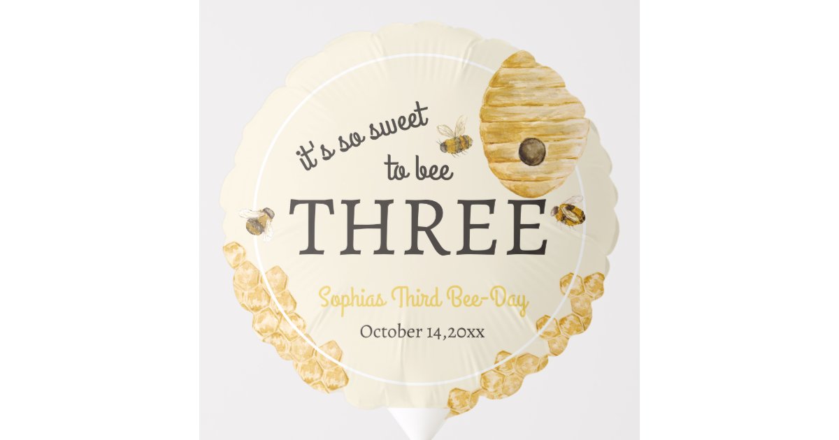 Sweet To Bee Three Third Birthday Bees Honeycomb Balloon | Zazzle