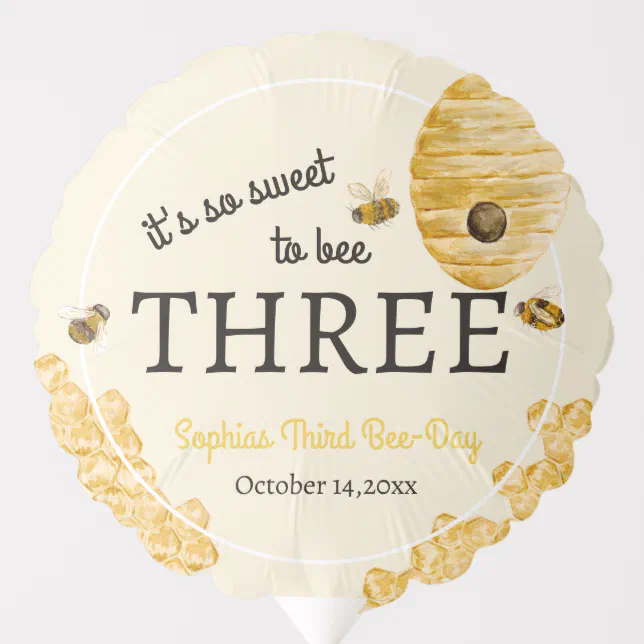 Sweet To Bee Three Third Birthday Bees Honeycomb Balloon | Zazzle