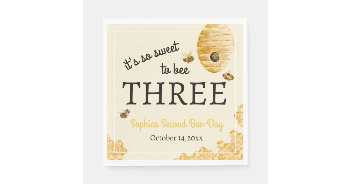 Sweet To Bee Three Third Birthday Bees Honeycomb Napkins | Zazzle