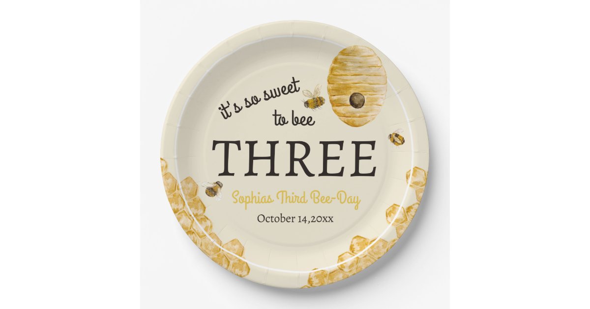 Sweet To Bee Three Third Birthday Bees Honeycomb Paper Plates | Zazzle