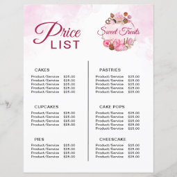 Sweet Treats Bakery Price List | Zazzle