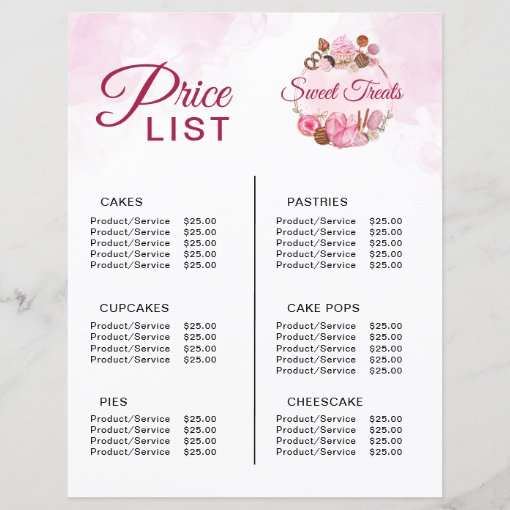 Sweet Treats Bakery Price List | Zazzle