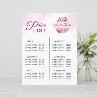 Sweet Treats Bakery Price List | Zazzle