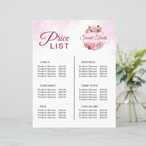 Sweet Treats Bakery Price List | Zazzle