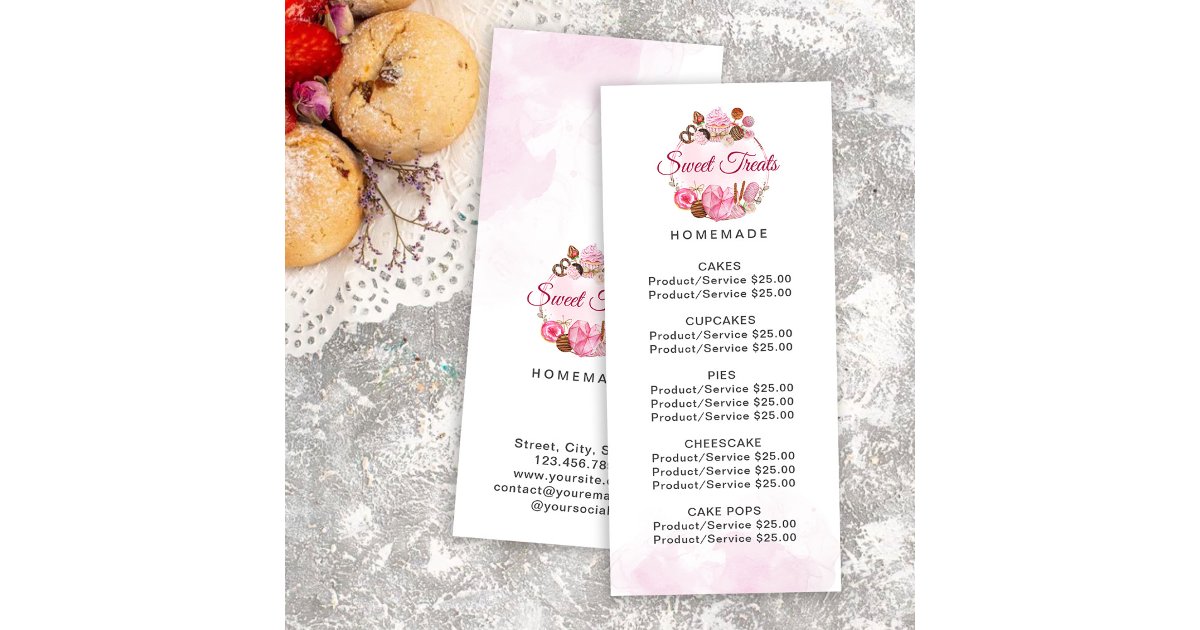 Sweet Treats Bakery Price Rack Card | Zazzle