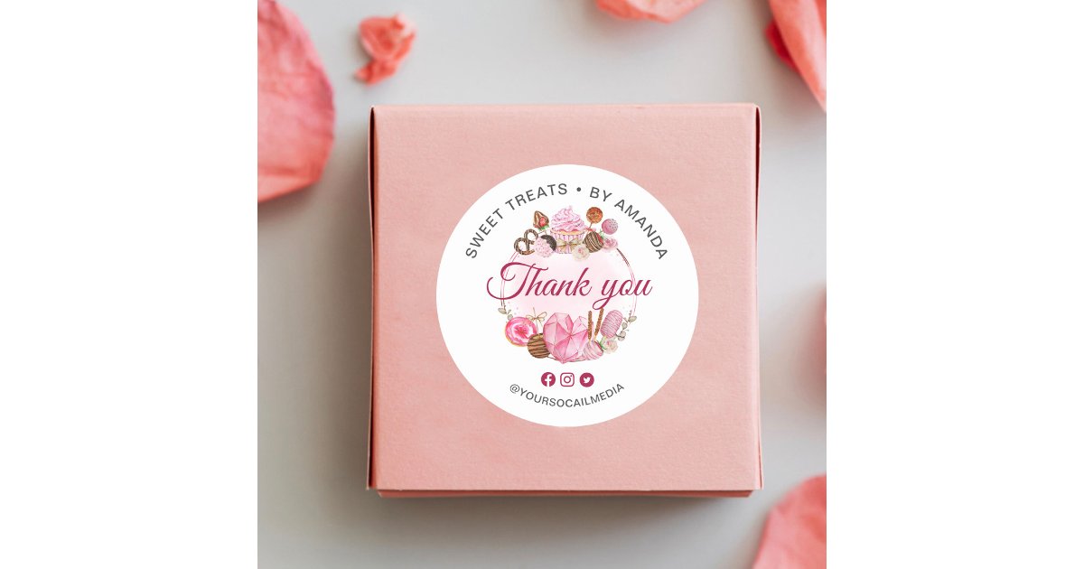Sweet Treats Bakery Thank you Classic Round Sticker | Zazzle