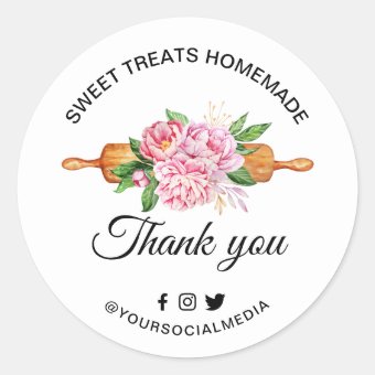 Sweet Treats Bakery Thank you Classic Round Sticker | Zazzle