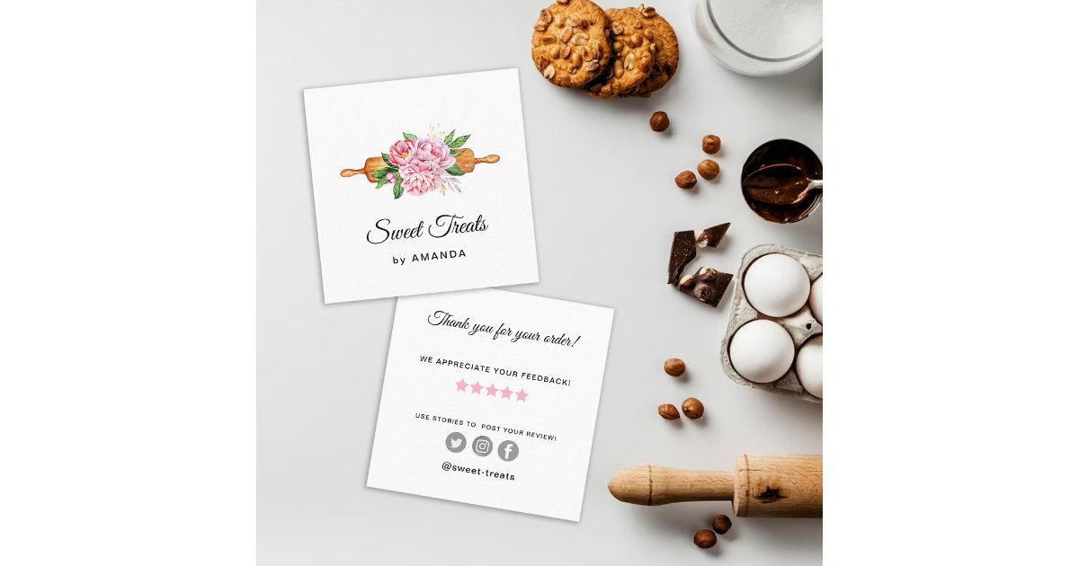Sweet Treats bakery Thank you Square Business Card | Zazzle