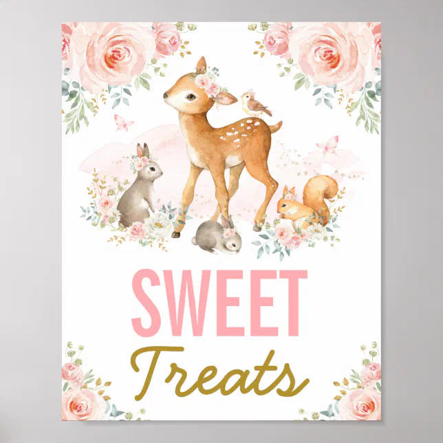 Sweet Treats / Girly Woodland Animals Party Poster | Zazzle