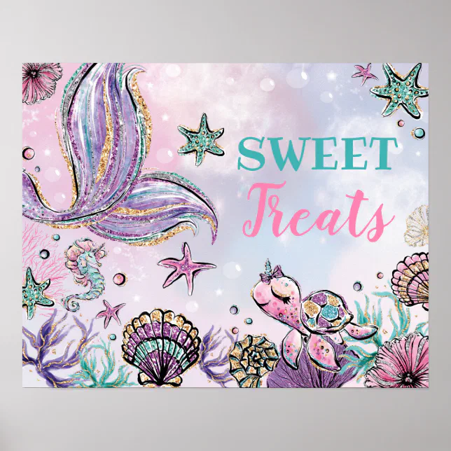 Sweet Treats Mermaid Birthday Under the Sea Baby Poster | Zazzle