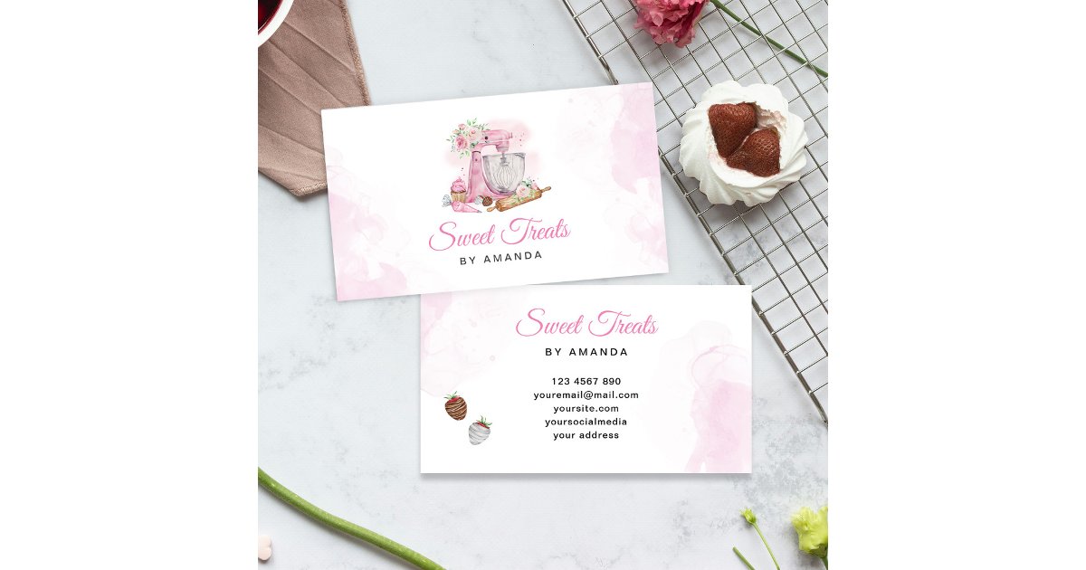 Sweet Treats Pink Bakery Business Card | Zazzle