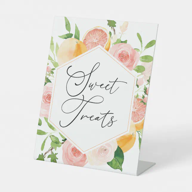 Sweet Treats Pink Citrus Fruit Pedestal Sign | Zazzle