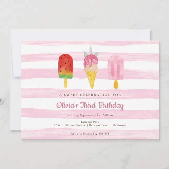 Sweet Treats Pink Girls Birthday Party Invitation | Zazzle