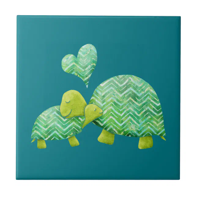 Sweet Turtle Hugs Mom and Baby Tile | Zazzle