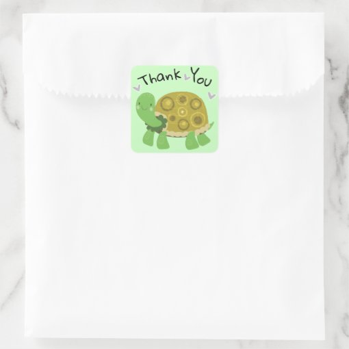 Sweet Turtle Thank You Square Sticker | Zazzle