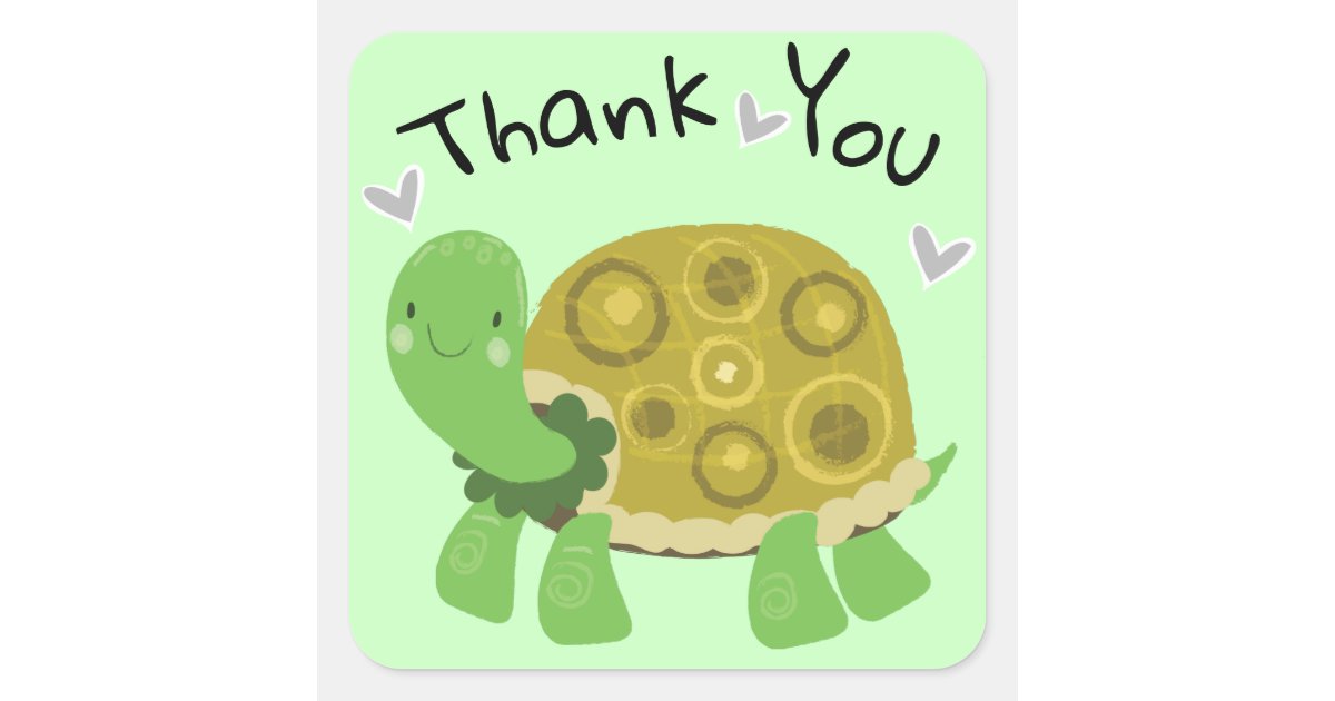 Sweet Turtle Thank You Square Sticker | Zazzle