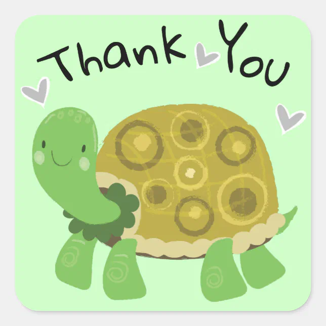 Sweet Turtle Thank You Square Sticker | Zazzle