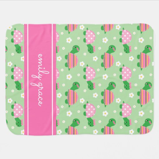 Sweet Turtles | Preppy Pink and Green Turtles Baby Blanket | Zazzle